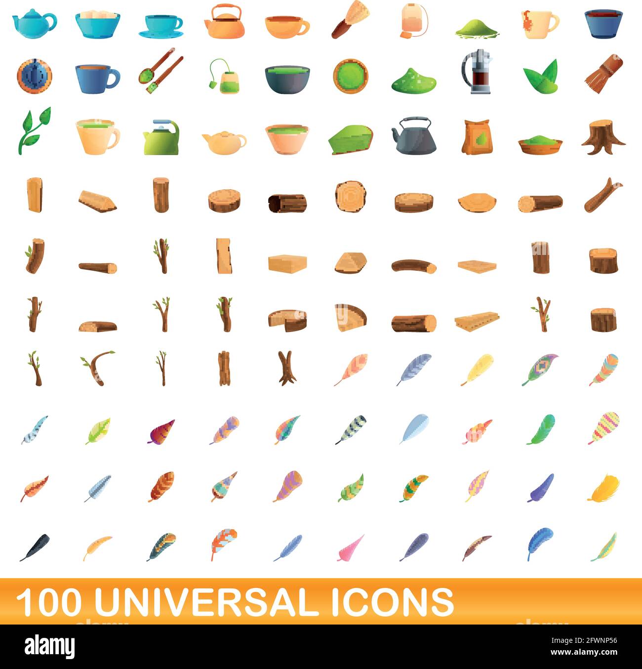 100 universal icons set. Cartoon illustration of 100 universal icons ...