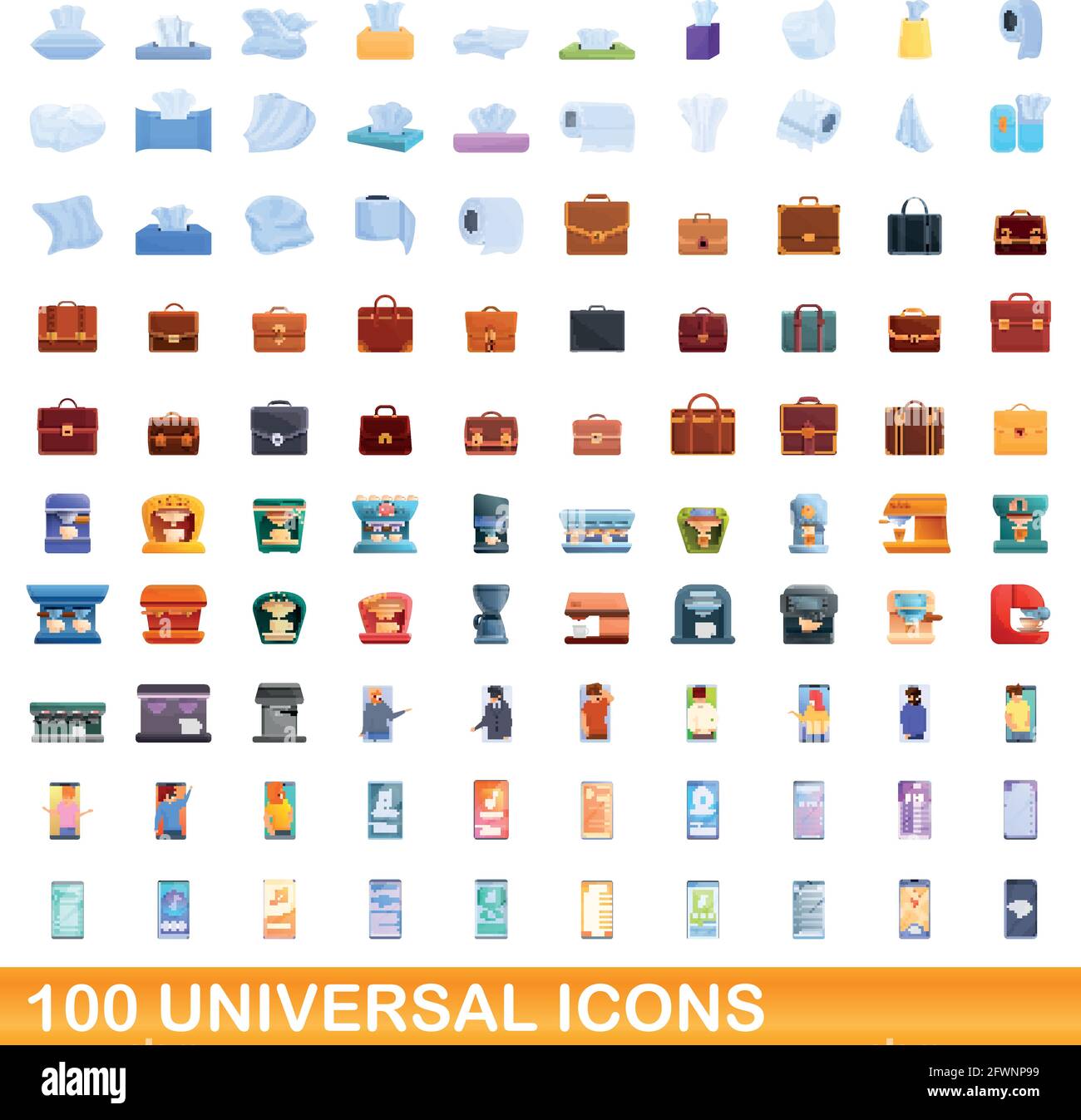 100 universal icons set. Cartoon illustration of 100 universal icons ...