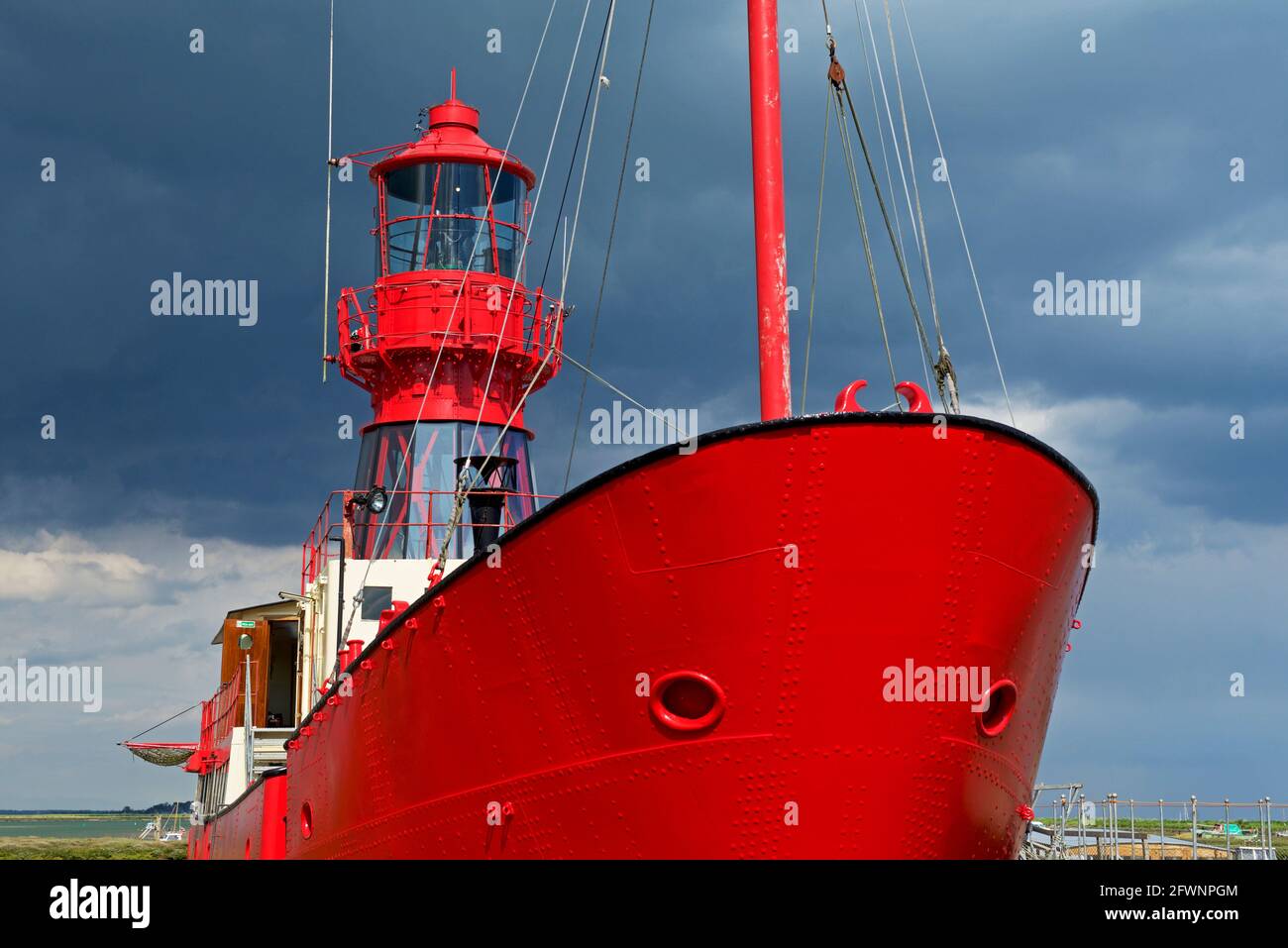 Red lightship on the saltmarsh, Tollesbury, Essex, England UK Stock ...