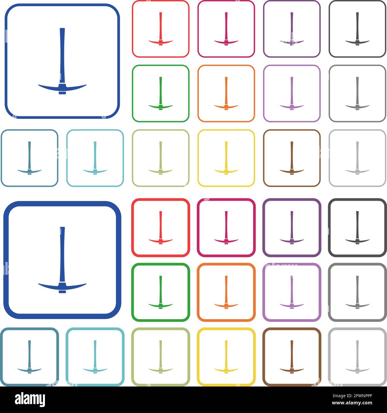 Pickaxe color flat icons in rounded square frames. Thin and thick ...