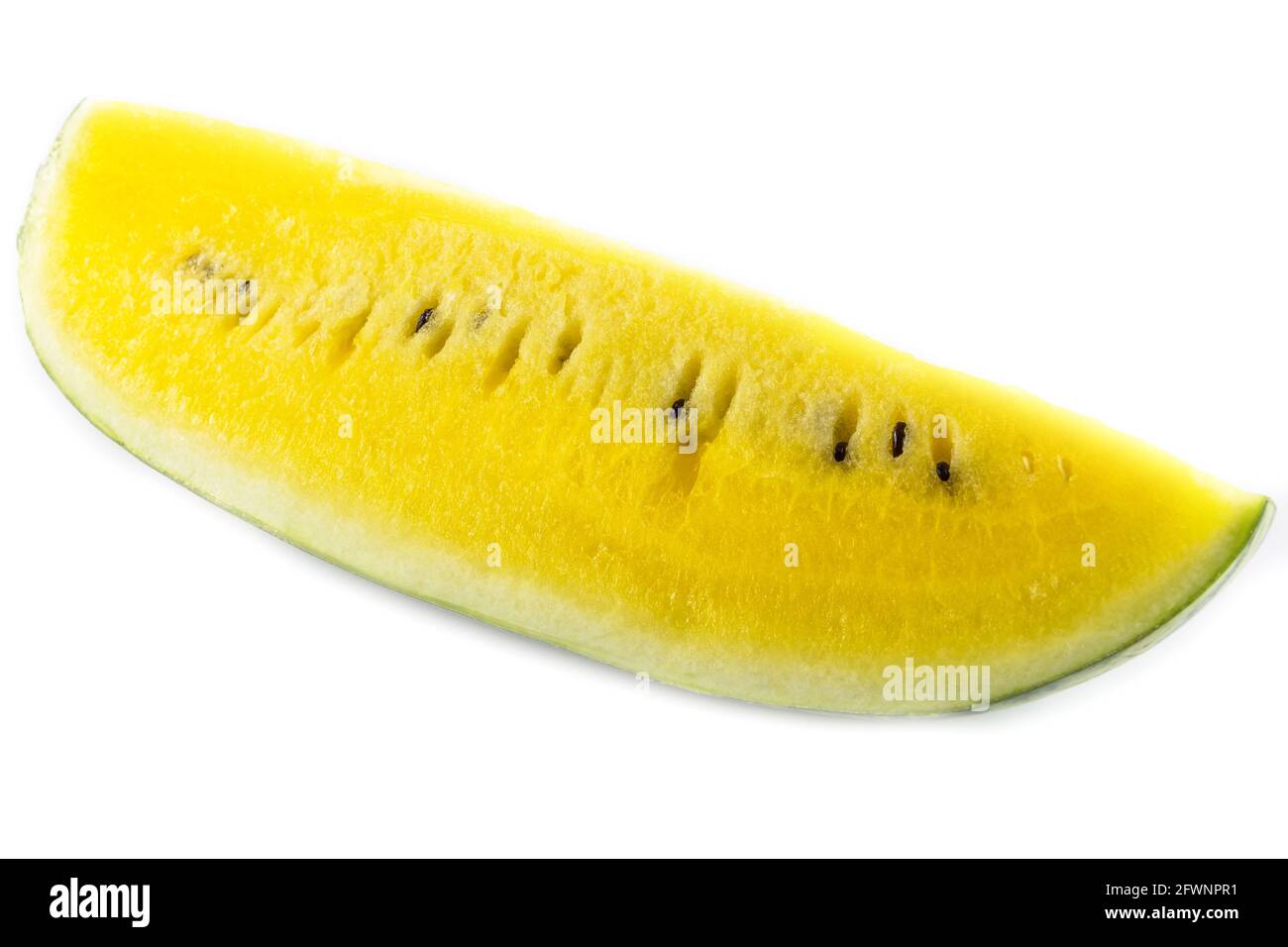 Yellow juicy watermelon slice on white background Stock Photo - Alamy