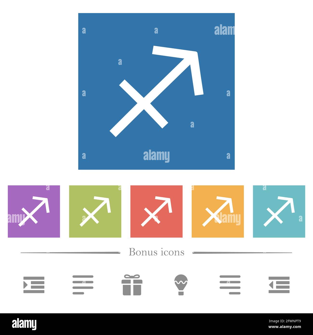 Sagittarius zodiac symbol flat white icons in square backgrounds. 6 ...