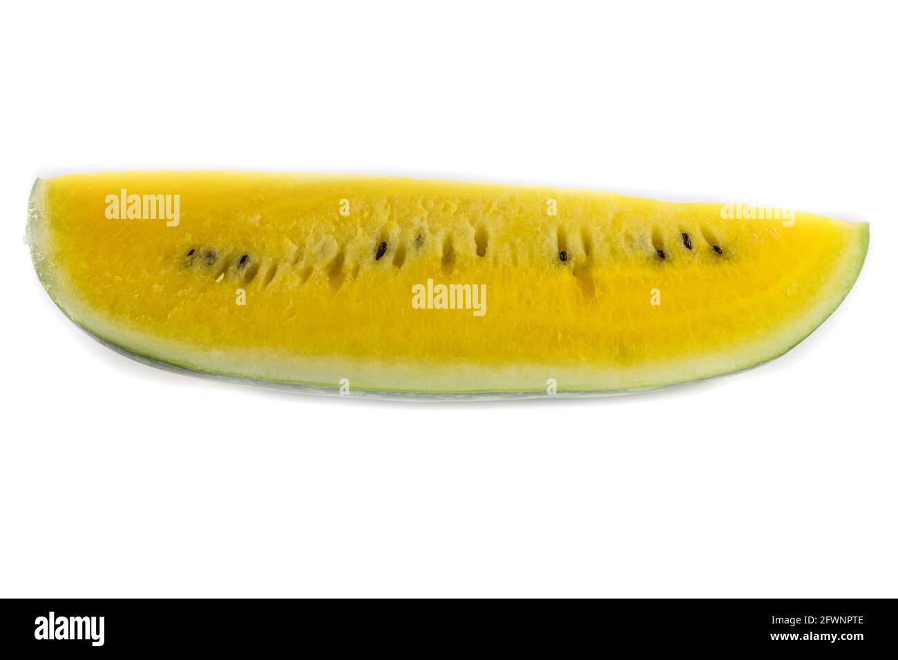 Yellow juicy watermelon slice on white background Stock Photo - Alamy