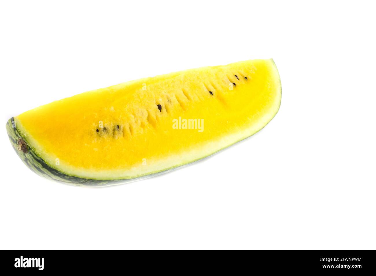 Yellow juicy watermelon slice on white background Stock Photo - Alamy