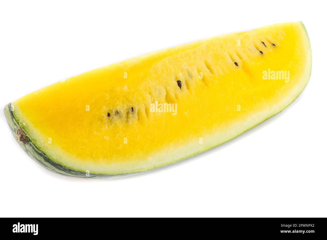 Yellow juicy watermelon slice on white background Stock Photo - Alamy