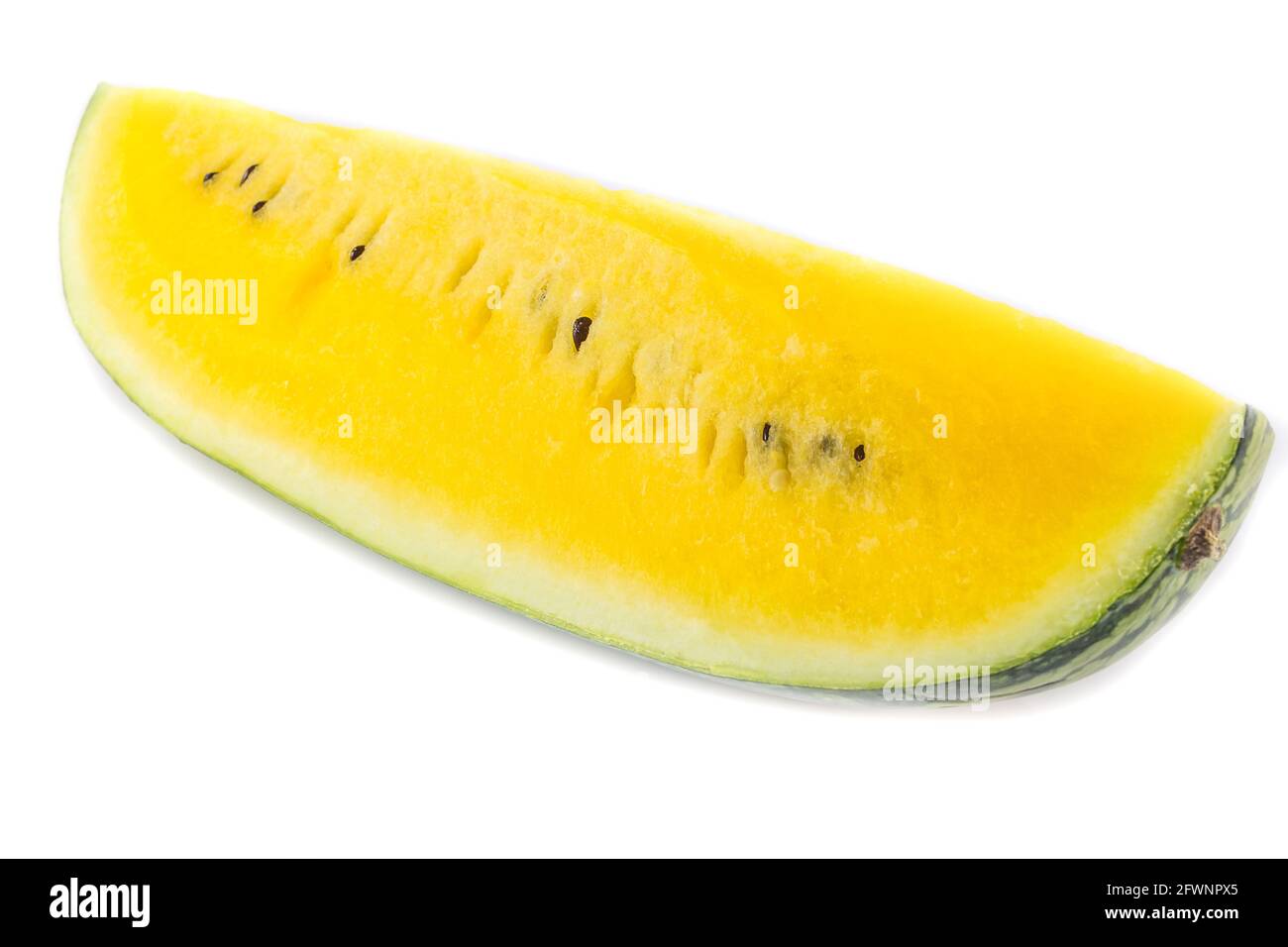 Yellow juicy watermelon slice on white background Stock Photo - Alamy