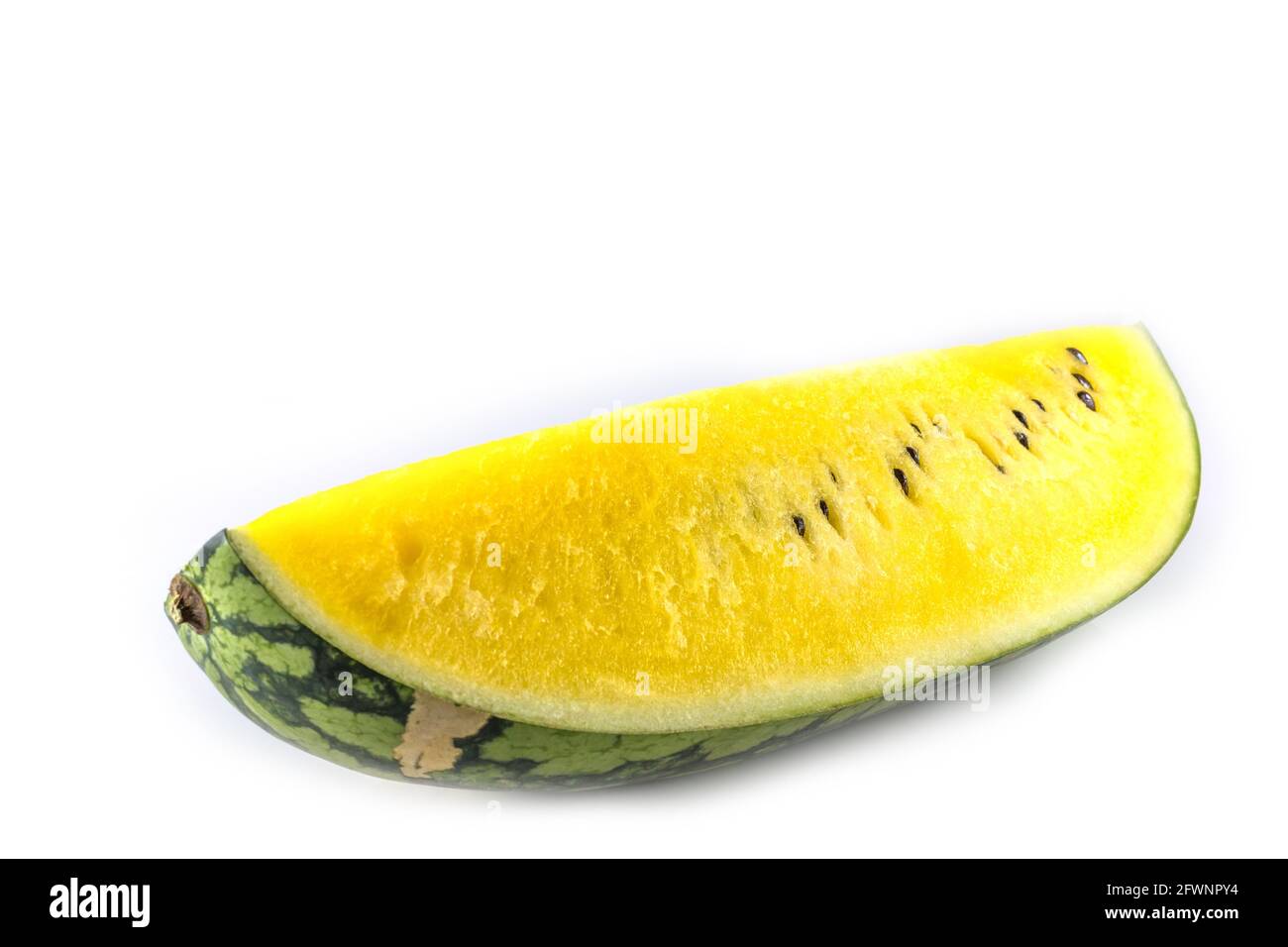 Yellow juicy watermelon slice on white background Stock Photo - Alamy
