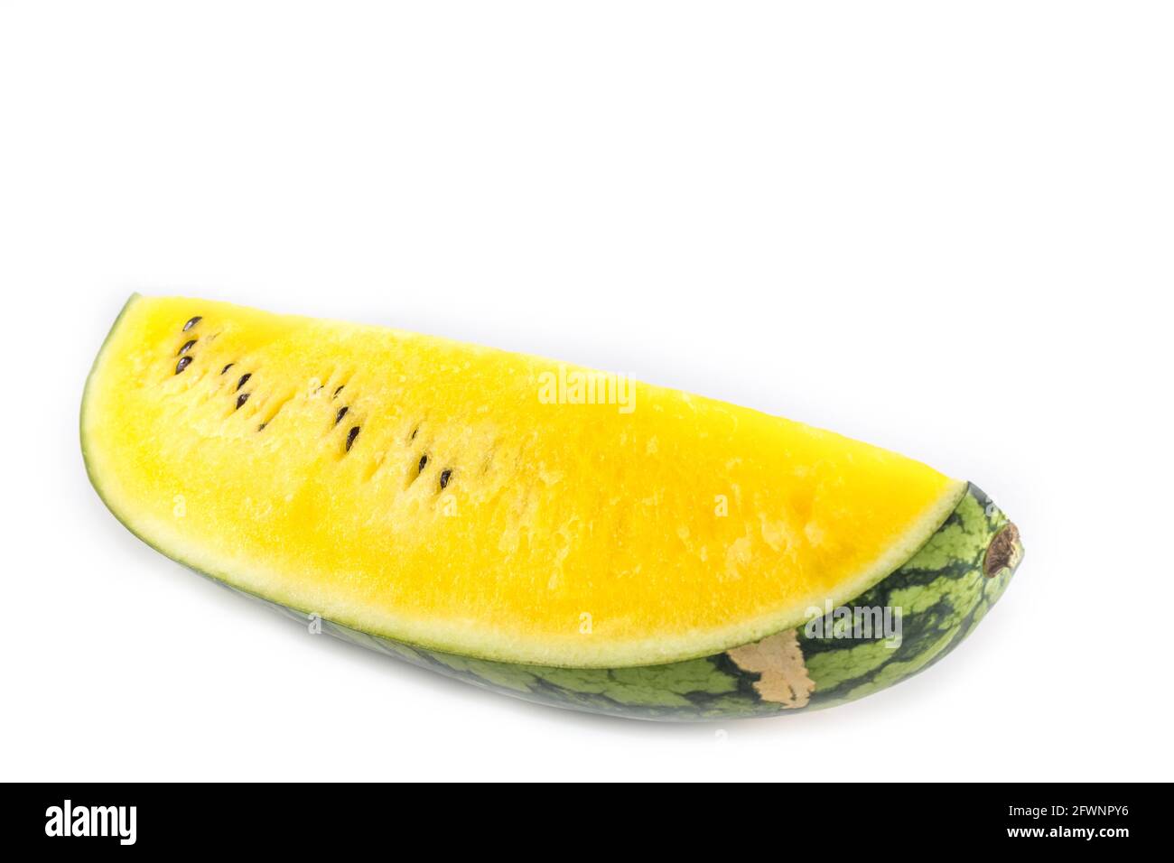 Yellow juicy watermelon slice on white background Stock Photo - Alamy