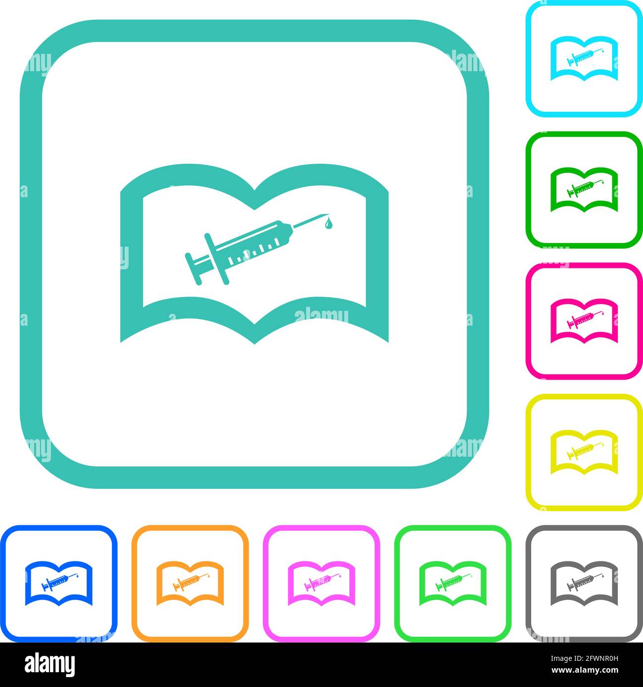 Vaccine documentation vivid colored flat icons in curved borders on ...