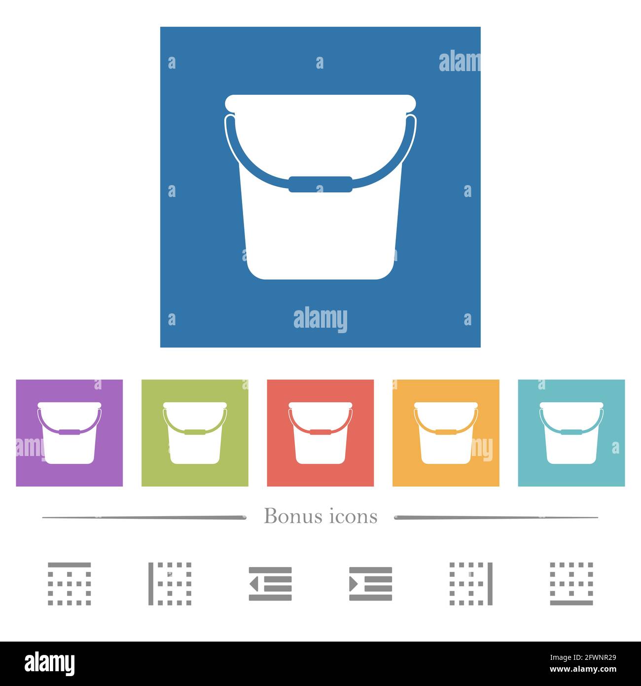 Single bucket flat white icons in square backgrounds. 6 bonus icons ...