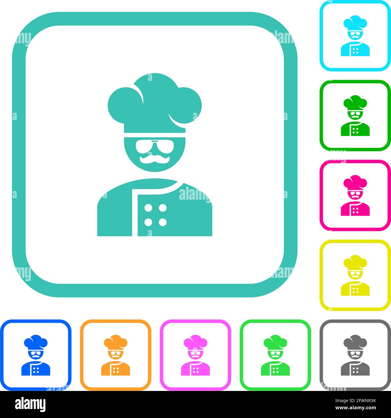 master chef with glasses and mustache vivid colored flat icons in ...