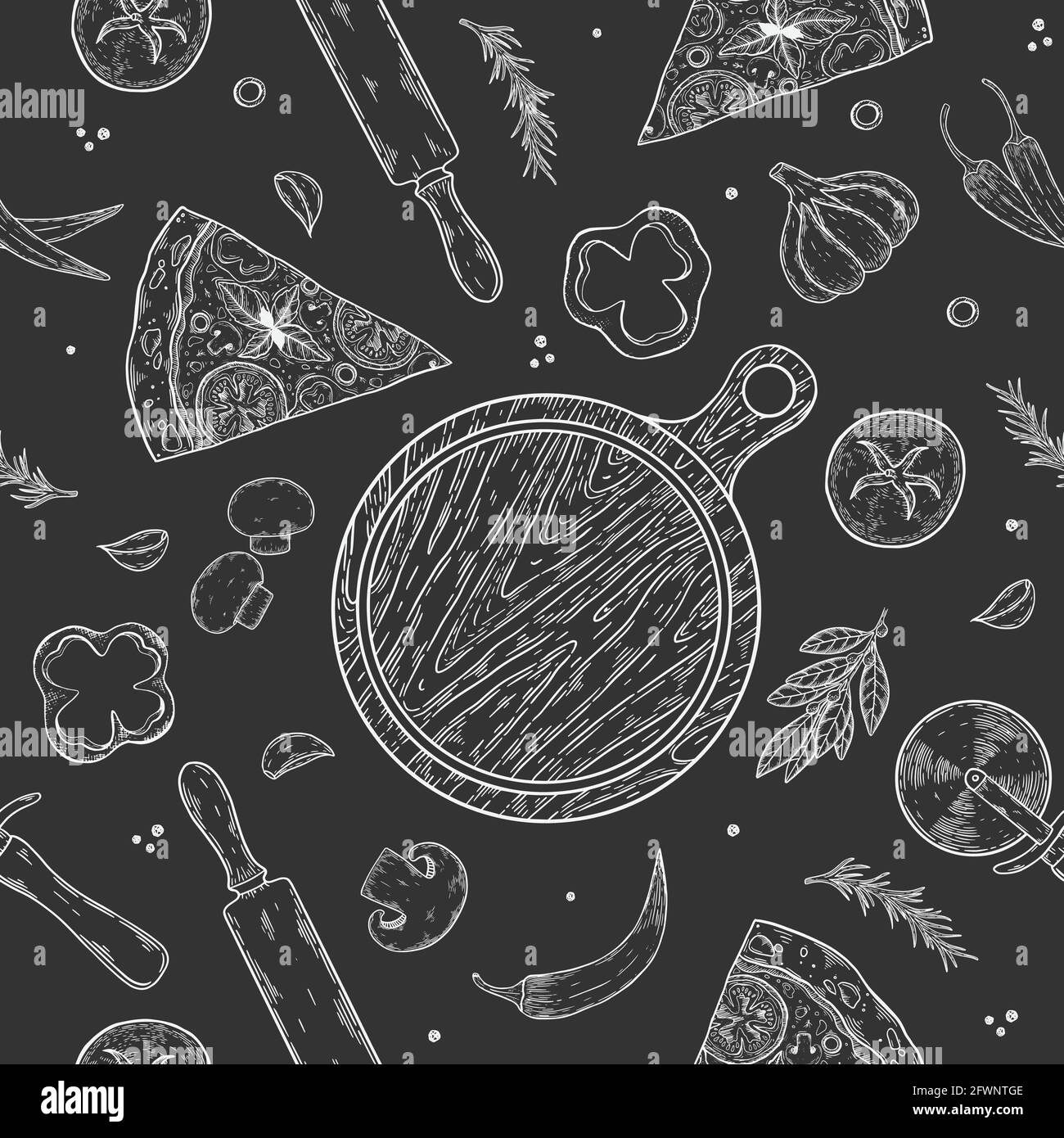 Seamless texture. Vector color image of a pizza. Slices with various ...