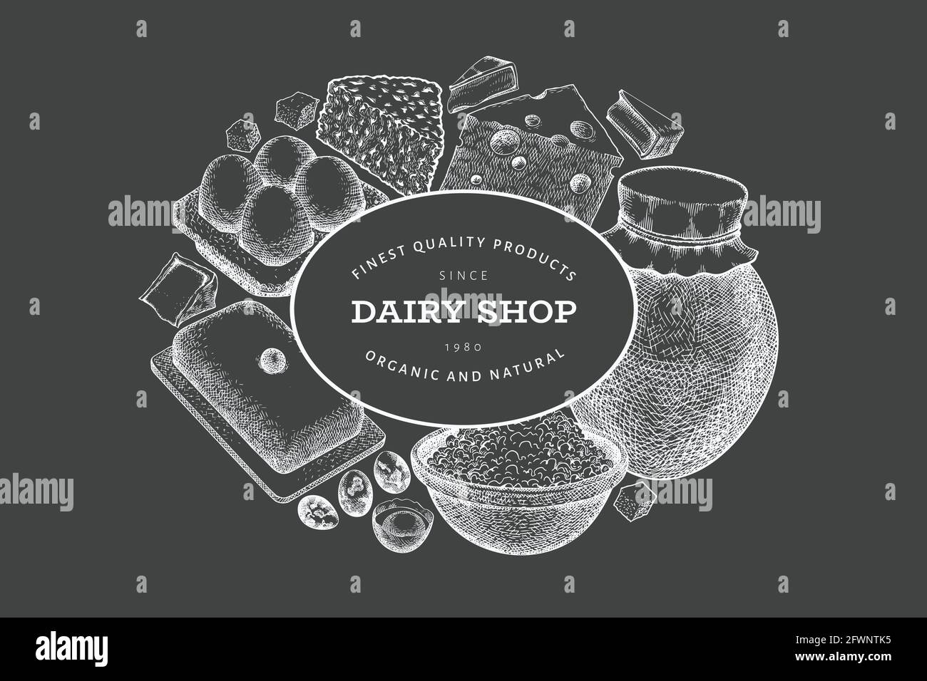 Farm food design template. Hand drawn vector dairy illustration on ...