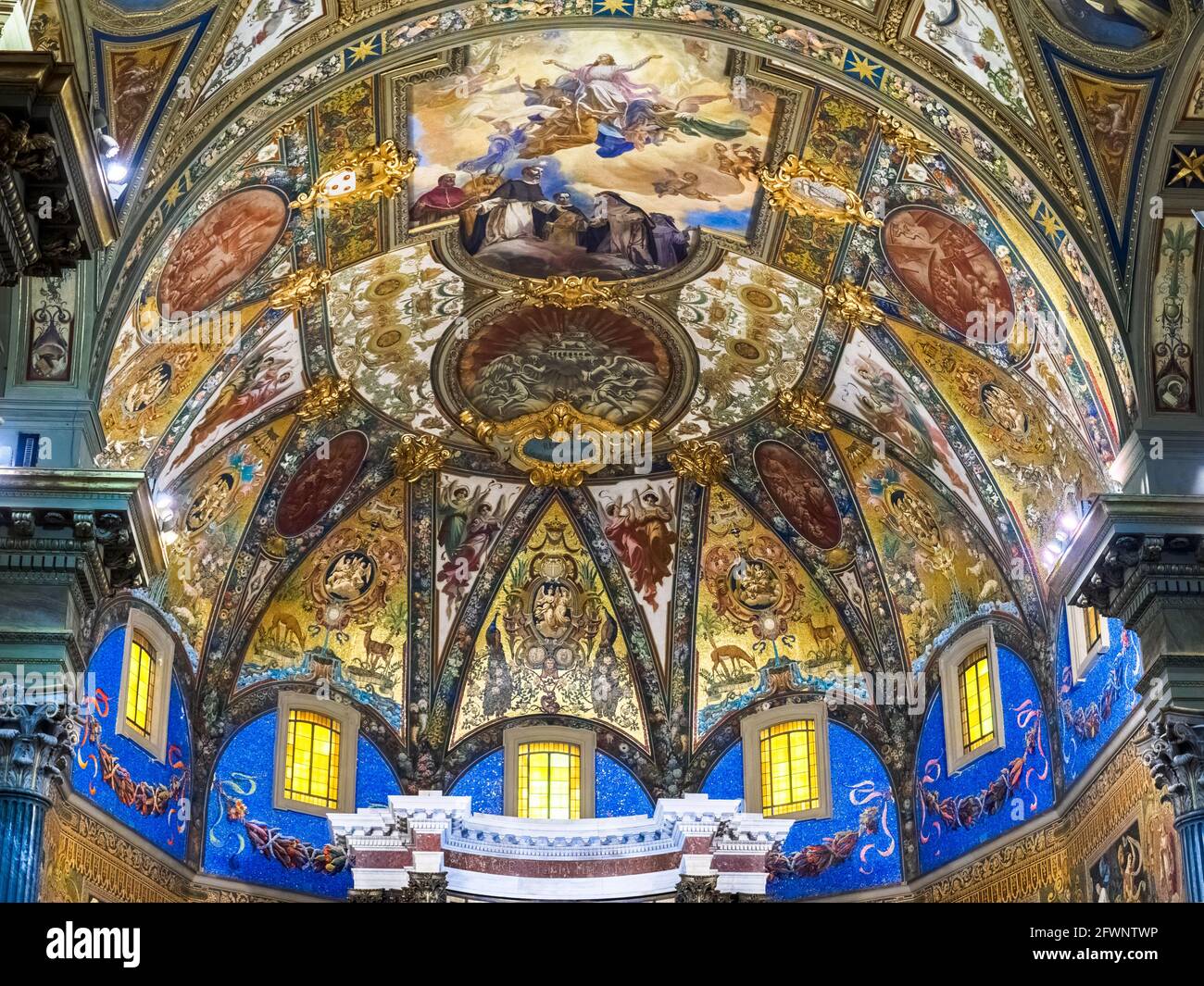 Interior decorated vault in Pontifical Shrine of the Blessed Virgin of ...