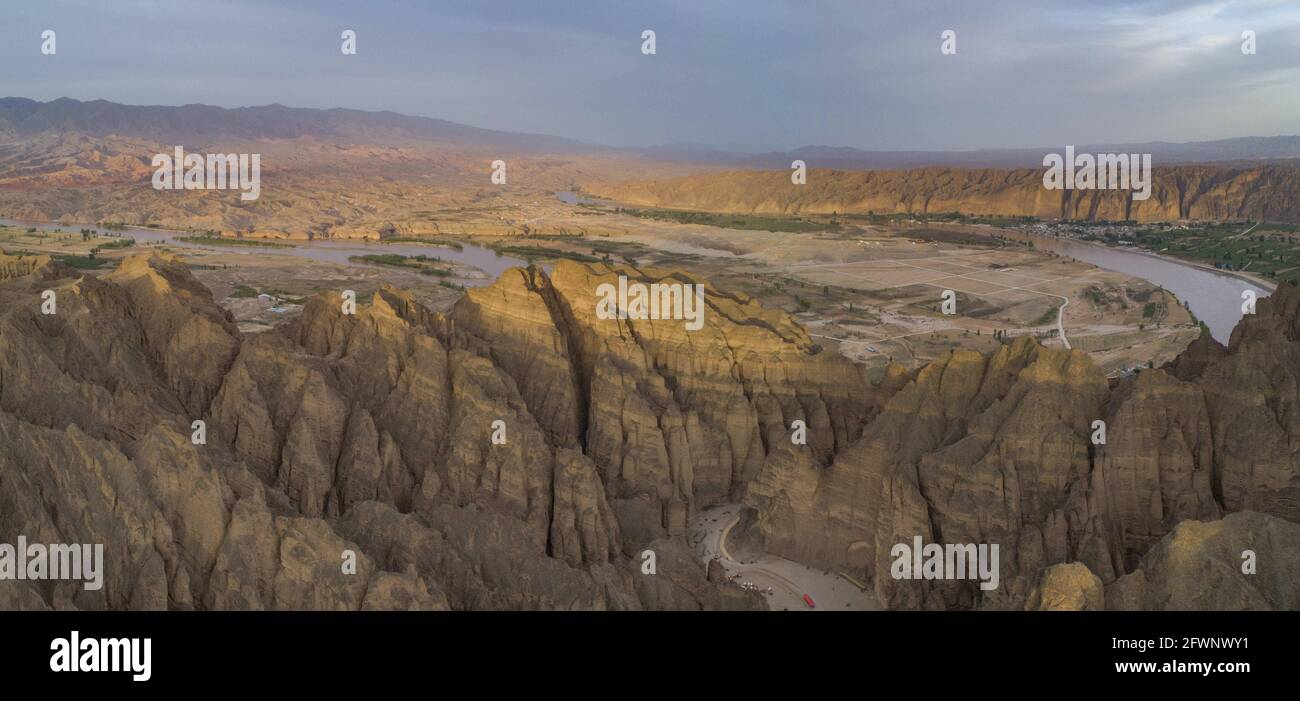 May 1, 2021, Baiyin, Baiyin, China: Aerial photography of the Yellow ...