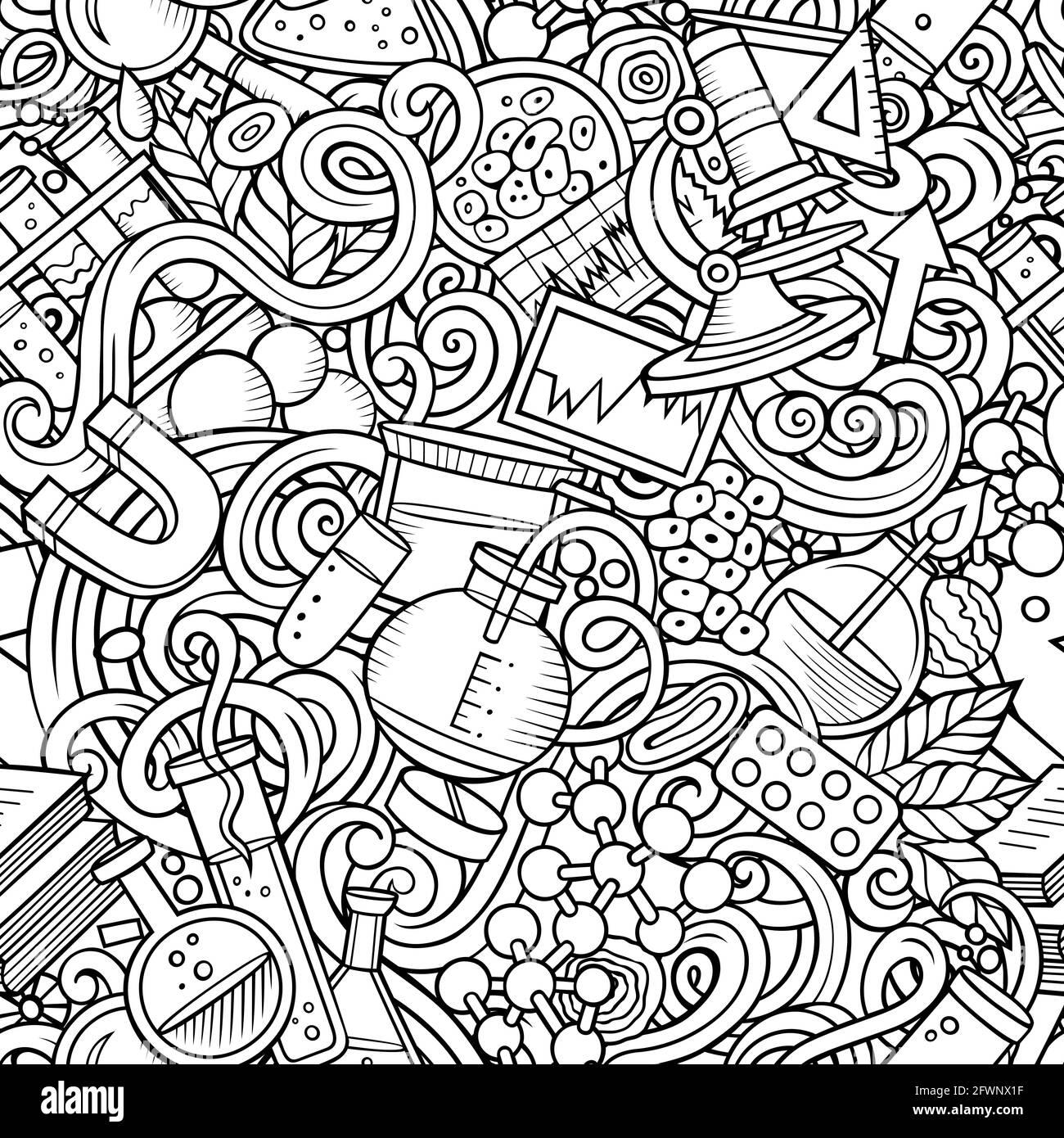 Science hand drawn doodles seamless pattern Stock Vector Image & Art ...