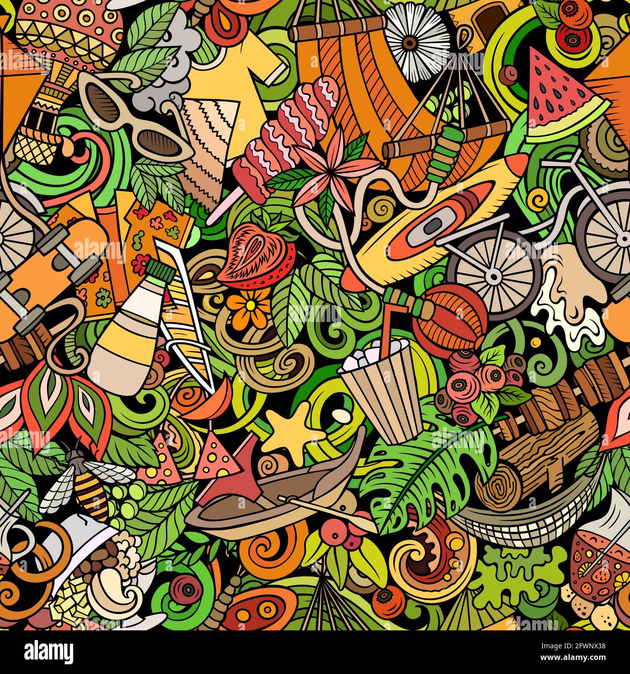 Cartoon doodles Summer seamless pattern Stock Vector Image & Art - Alamy