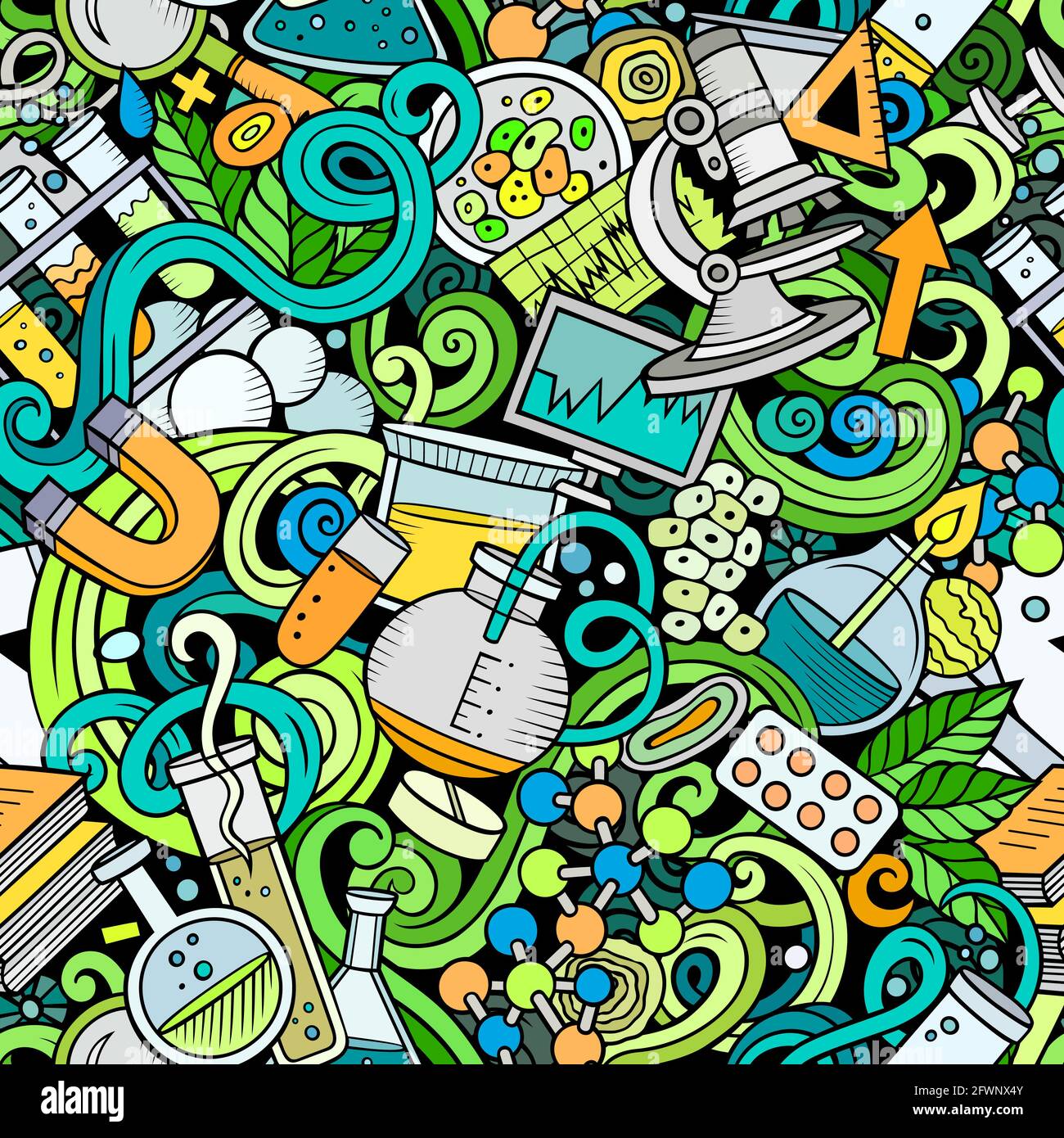 Science hand drawn doodles seamless pattern Stock Vector Image & Art ...