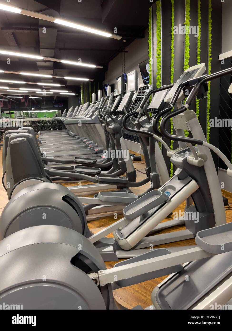 Cardio equipment in a gym without people Stock Photo - Alamy