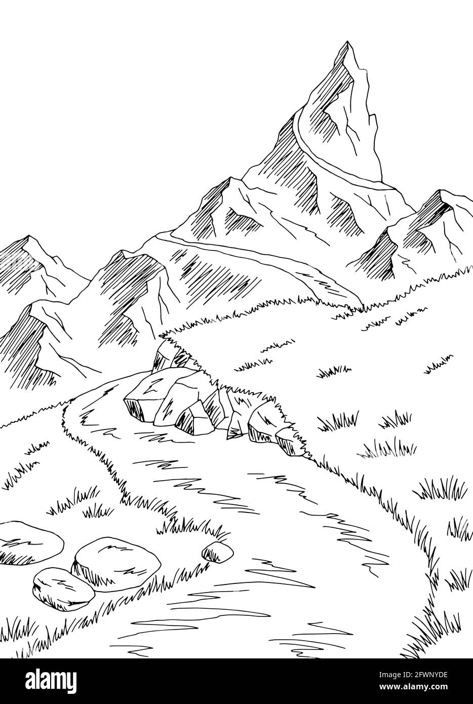 Winding Road Drawing Mountain
