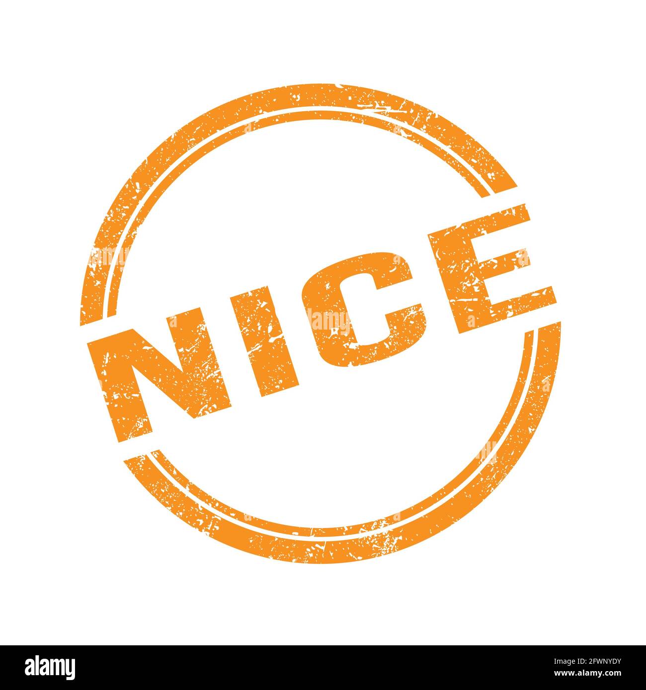 NICE text written on orange grungy vintage round stamp Stock Photo - Alamy