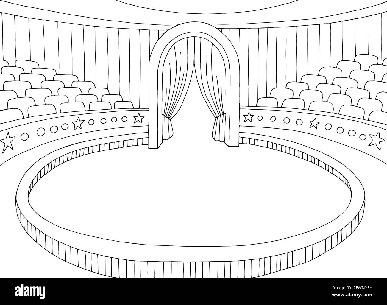 Circus interior graphic black white interior sketch illustration vector ...