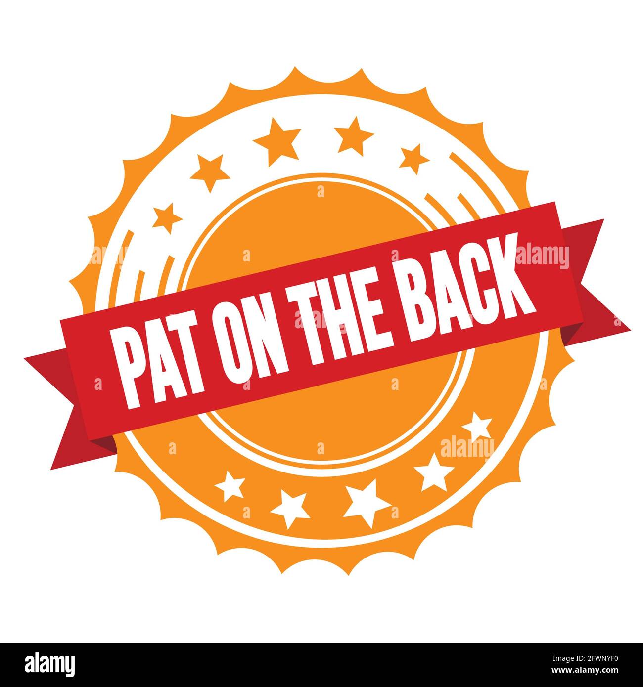 PAT ON THE BACK text on red orange ribbon badge stamp Stock Photo - Alamy