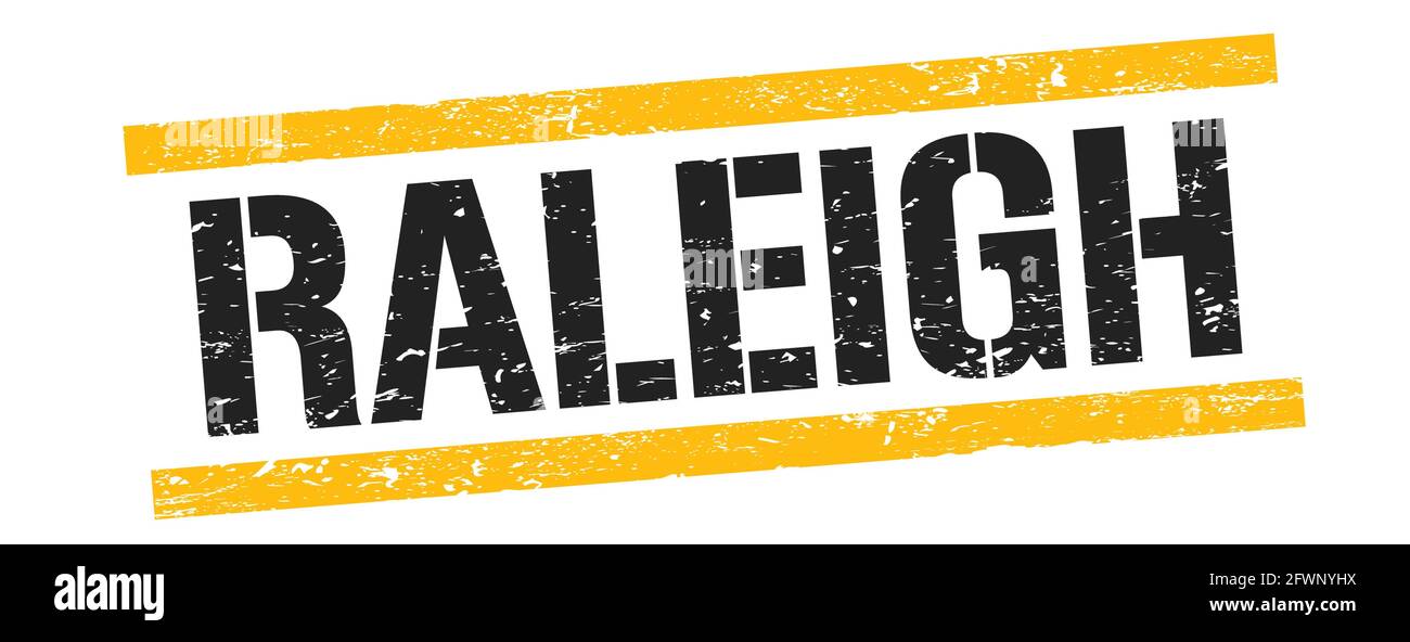 RALEIGH text on black yellow grungy lines stamp sign Stock Photo - Alamy