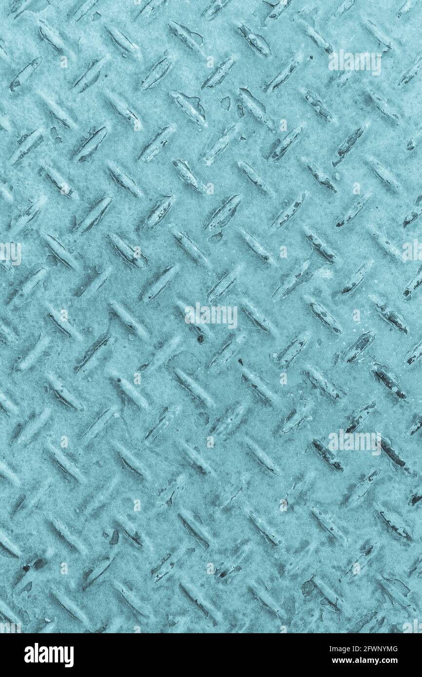 Blue Background of old metal diamond plate in silver color background ...