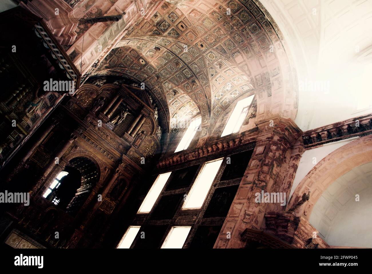 A ruin of an old broken destroyed Portuguese church in Goa in India ...