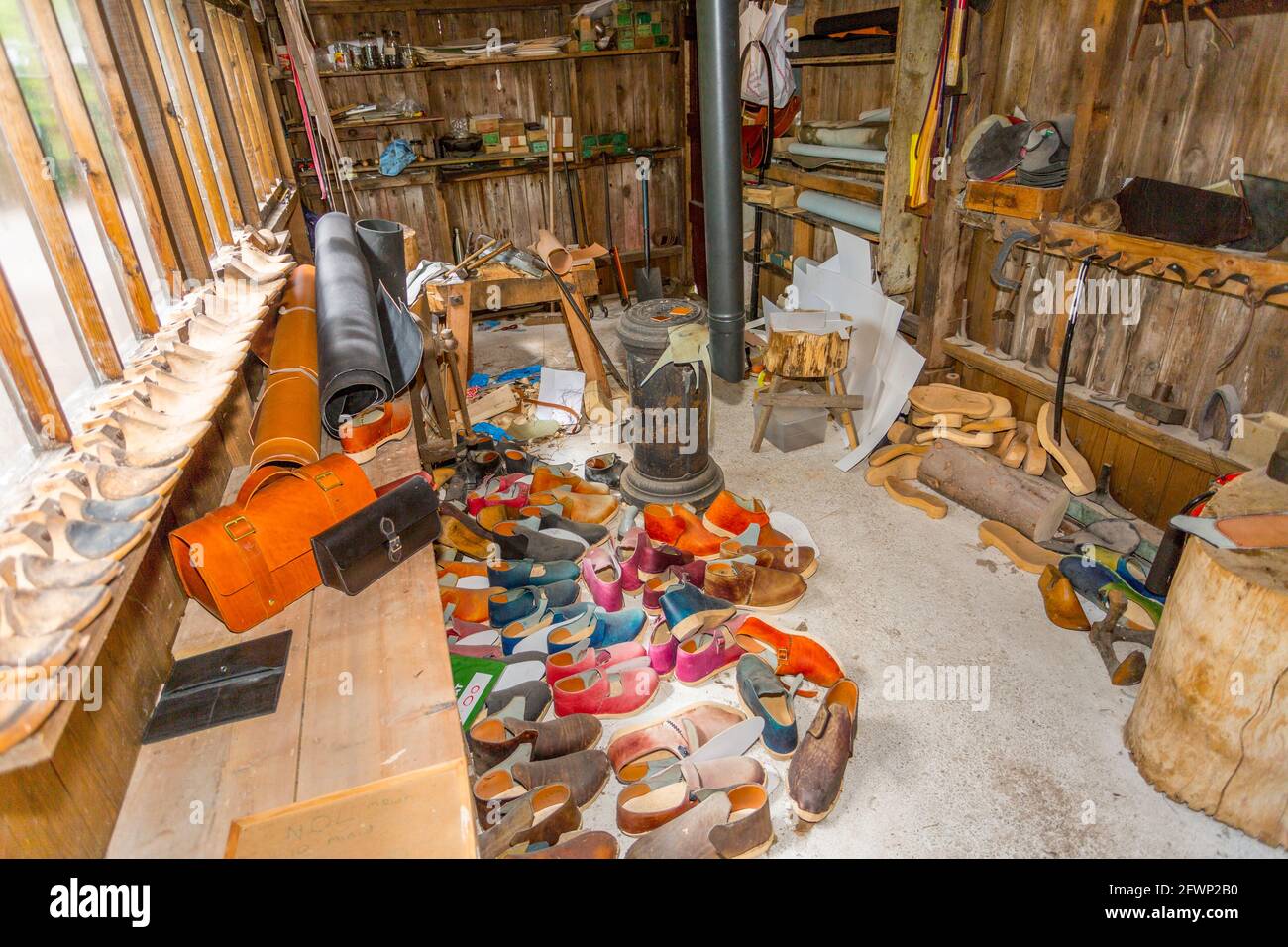 Interior of 1960 Ysgeifiog Clogmakers Workshop at the St Fagans ...