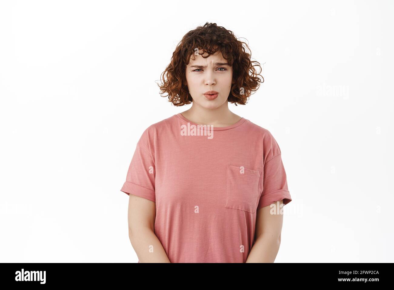 Ouch that hurts. Girl feeling sorry or pity for someone, look at ...