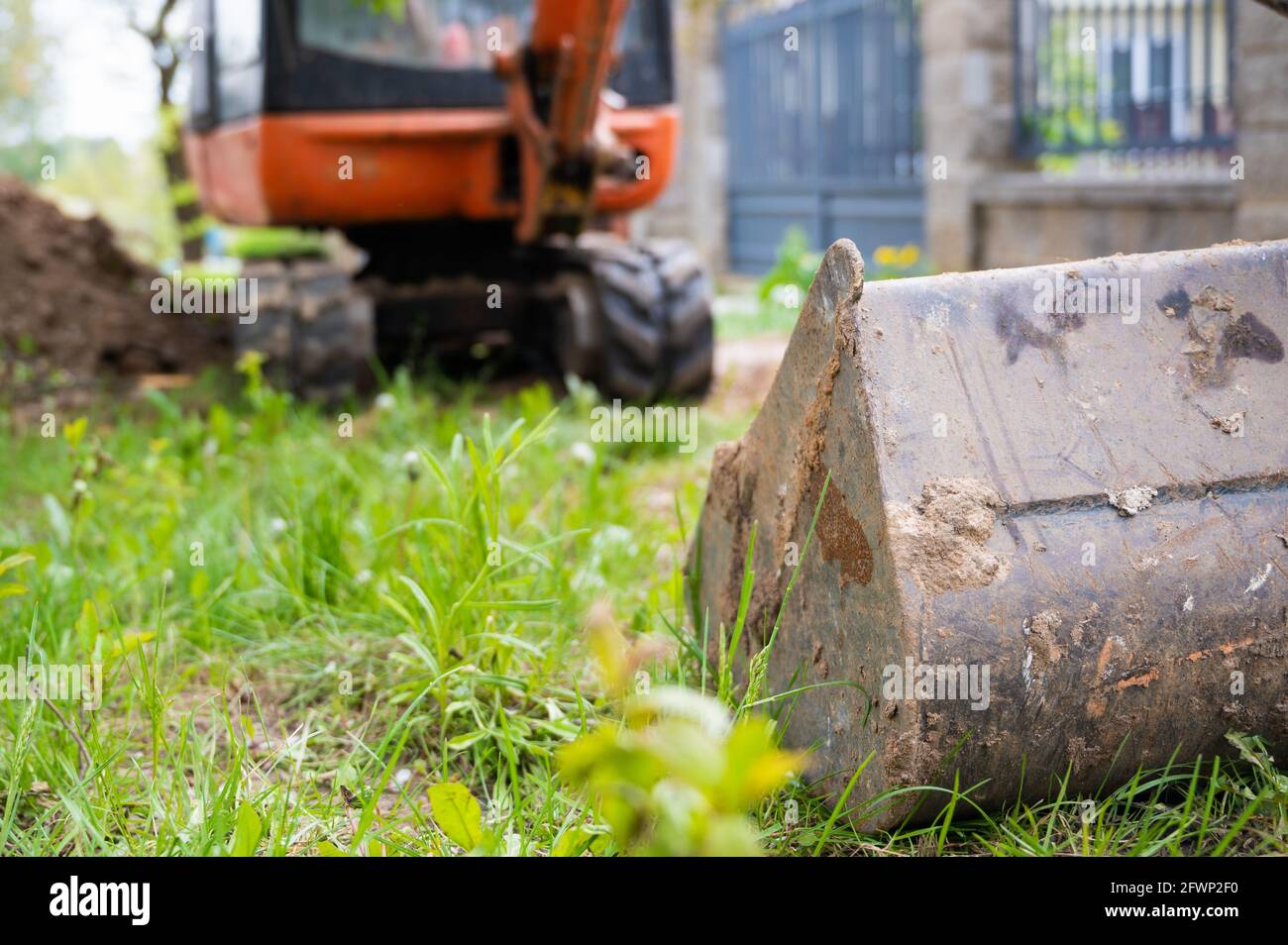 Excavator bucket. Top view of the bucket Stock Photo - Alamy