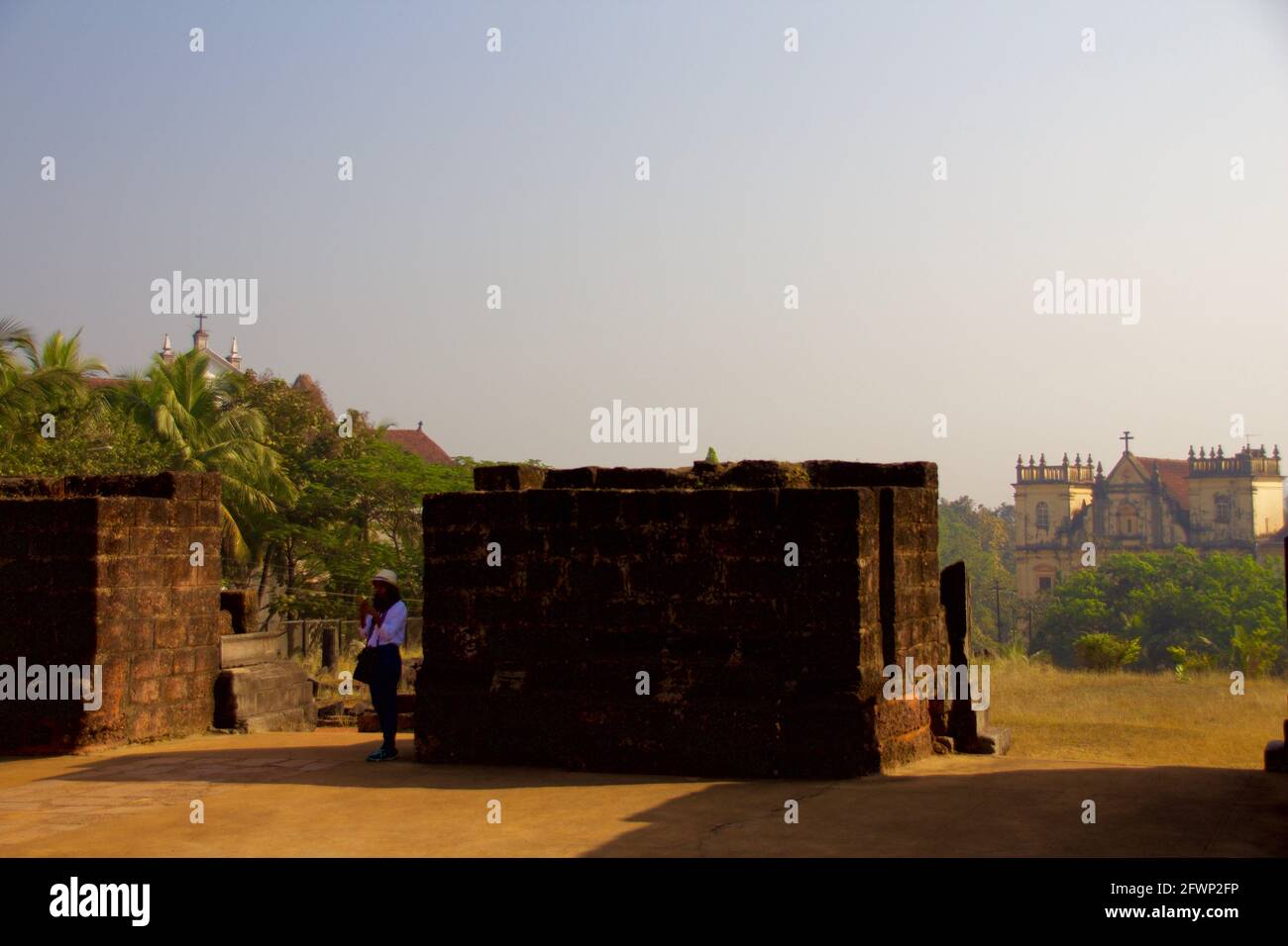 A ruin of an old broken destroyed Portuguese church in Goa in India ...