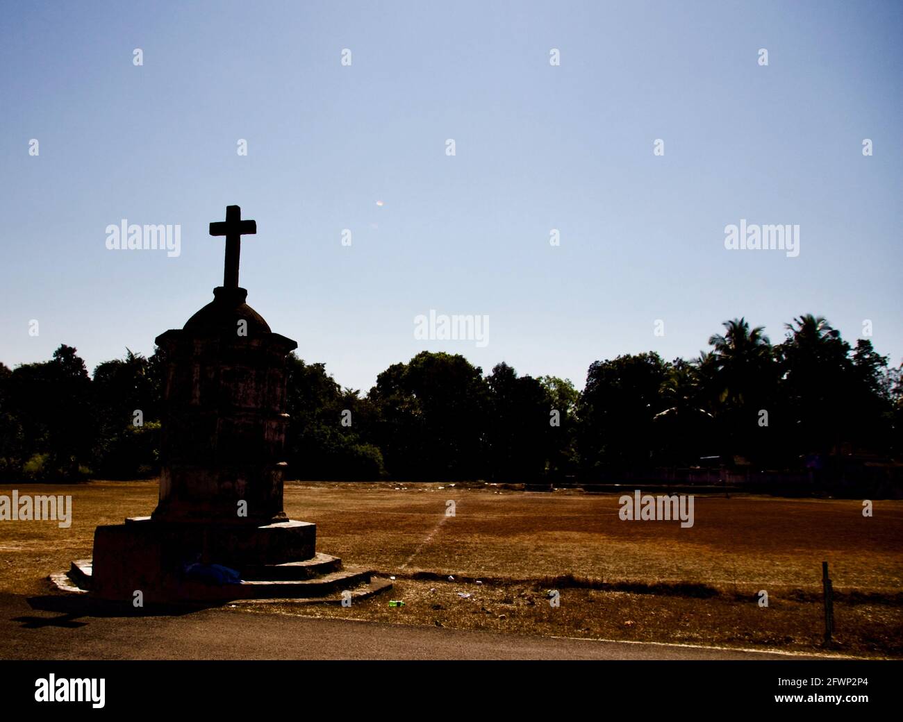 A ruin of an old broken destroyed Portuguese church in Goa in India ...