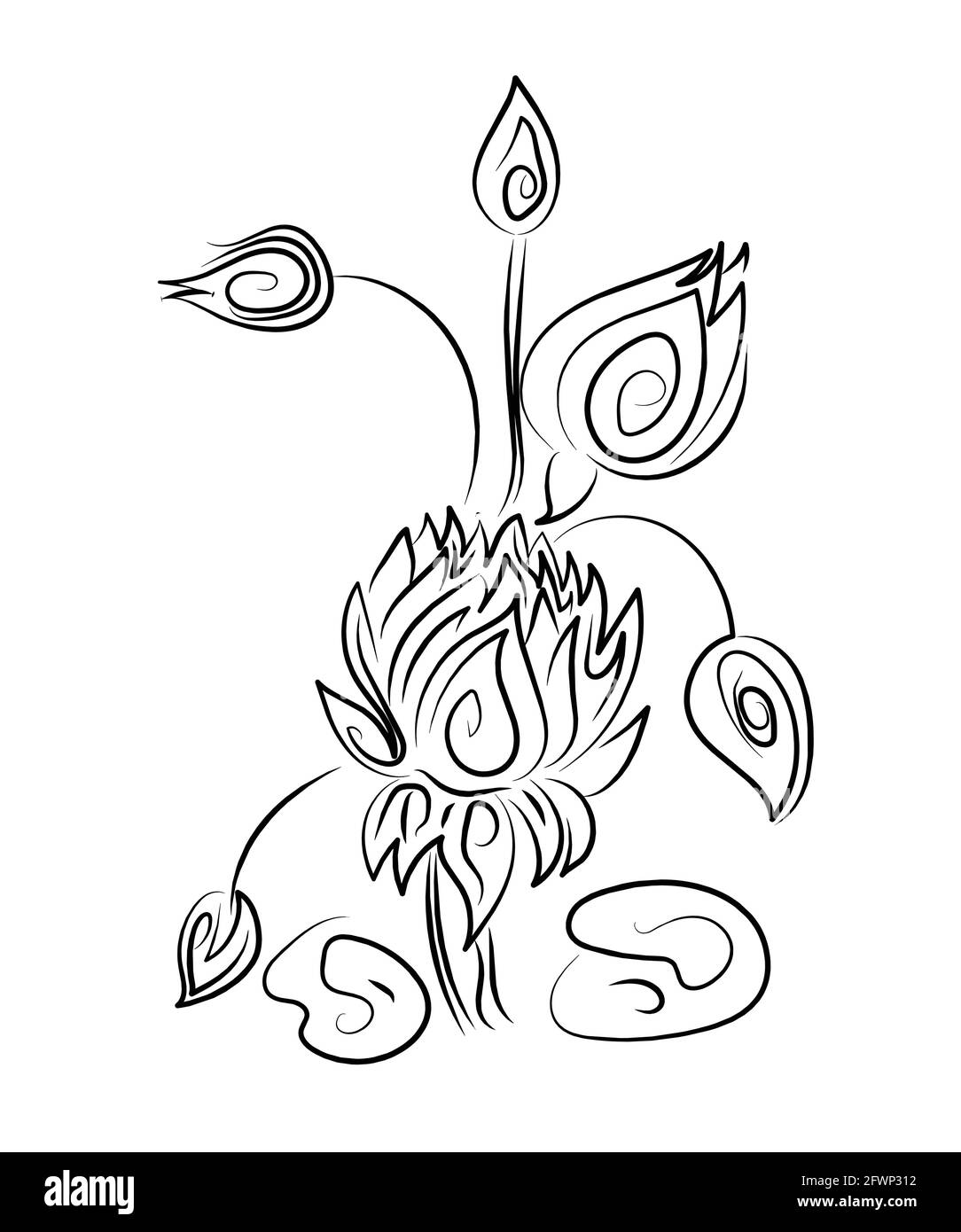 Lotus line drawing vector illustration Stock Vector Image & Art - Alamy