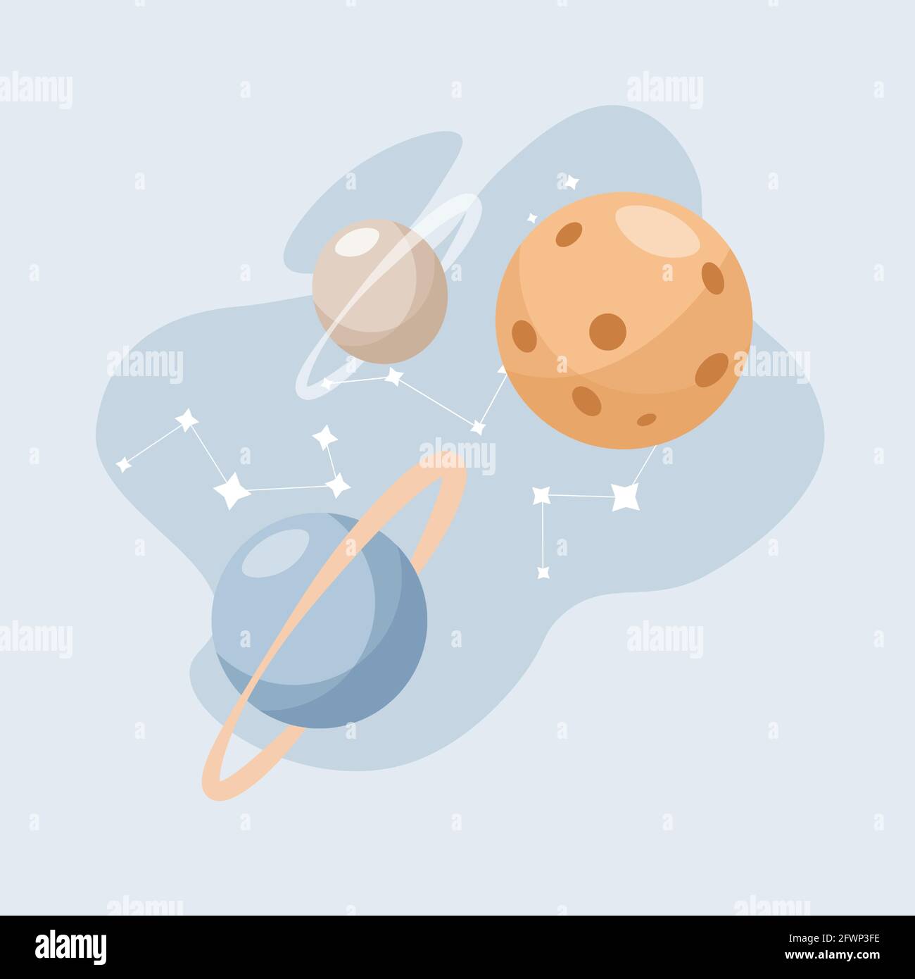 Planets and constellations in outer space vector flat illustration ...