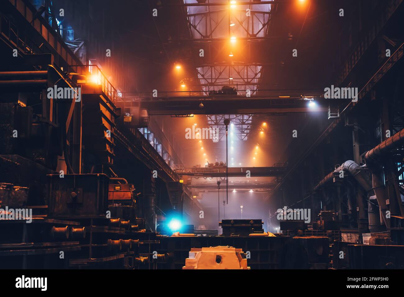 Heavy industry, industrial metallurgical plant workshop interior ...