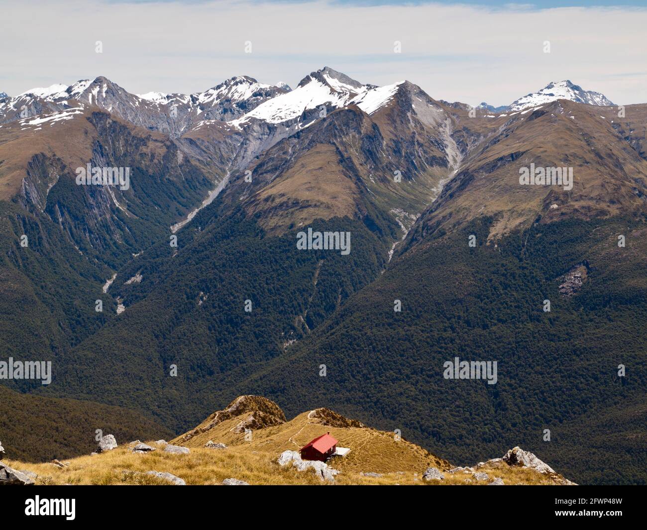 Brewster Hut and the mountains of Mount Aspiring National Park, Otago ...