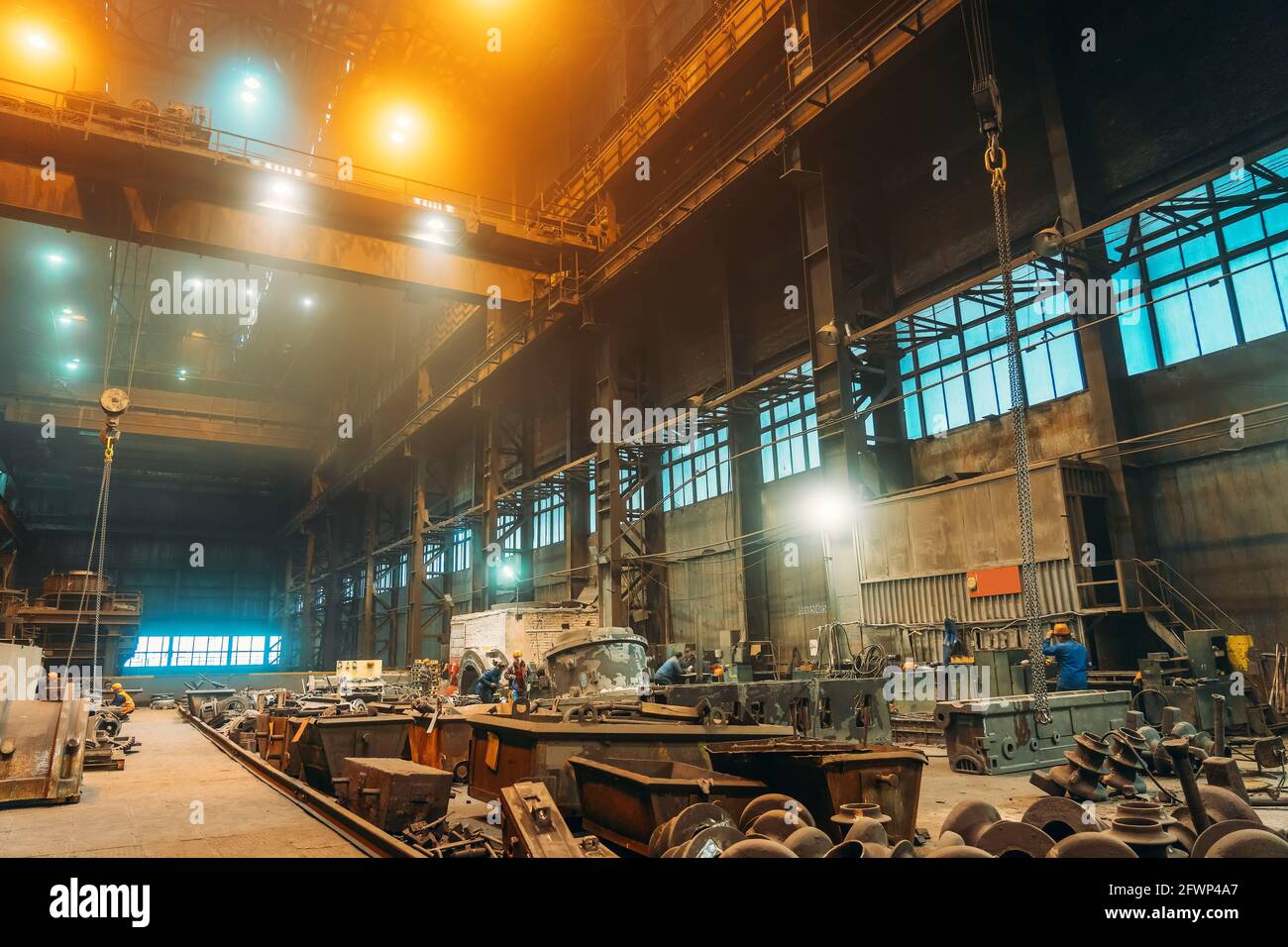 Factory interior. Heavy metallurgy industry. Foundry workshop. Steel ...