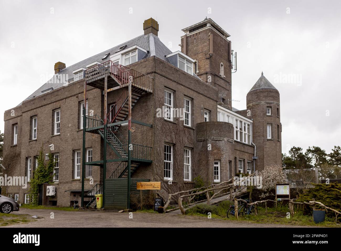 BERGEN AAN ZEE, NETHERLANDS - Apr 30, 2021: Sideview of country house ...