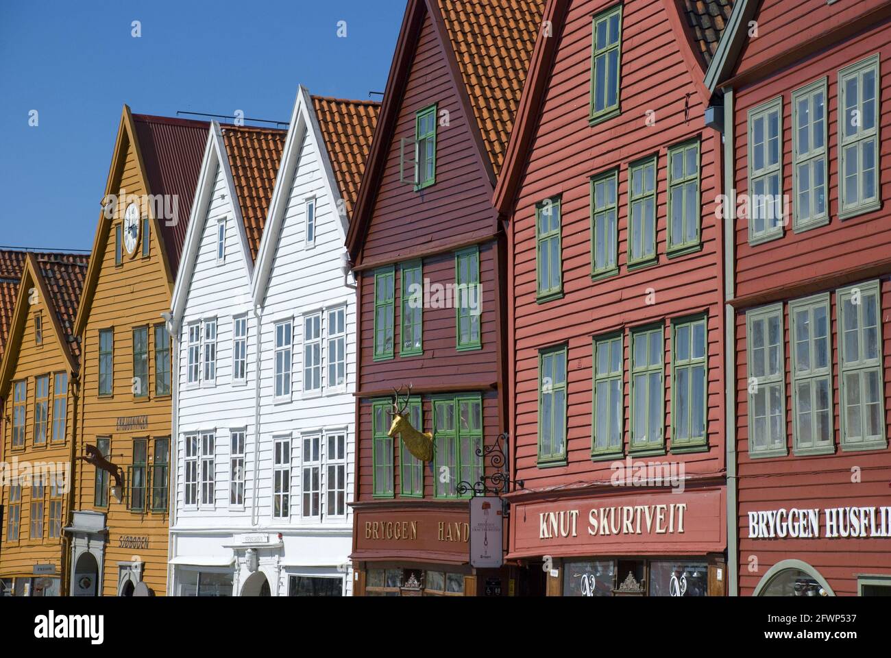 BERGEN, NORWAY - Aug 03, 2014: Colorful facades of Hanseatic League ...