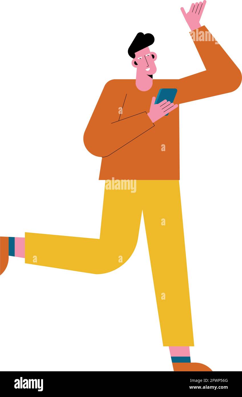 young man walking using smartphone character Stock Vector Image & Art ...