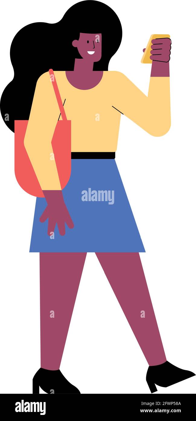 young girl walking using smartphone character Stock Vector Image & Art ...