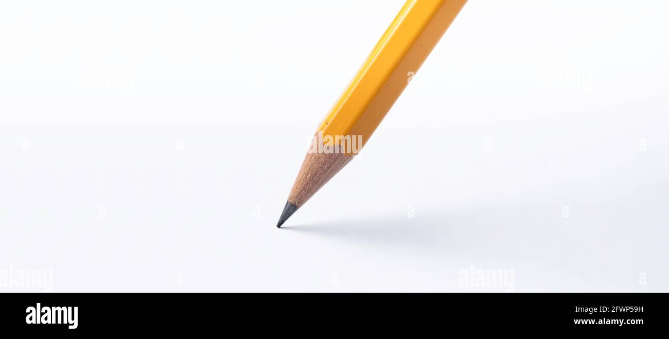 Pencil Stands On White Paper The Sharp Point Has Just Been Sharpened