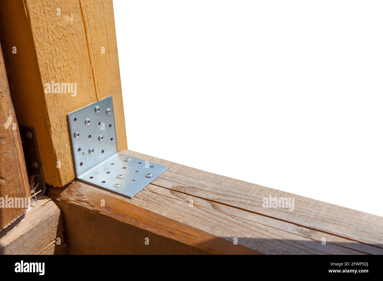 metal corner for wood beam in house construction Stock Photo - Alamy