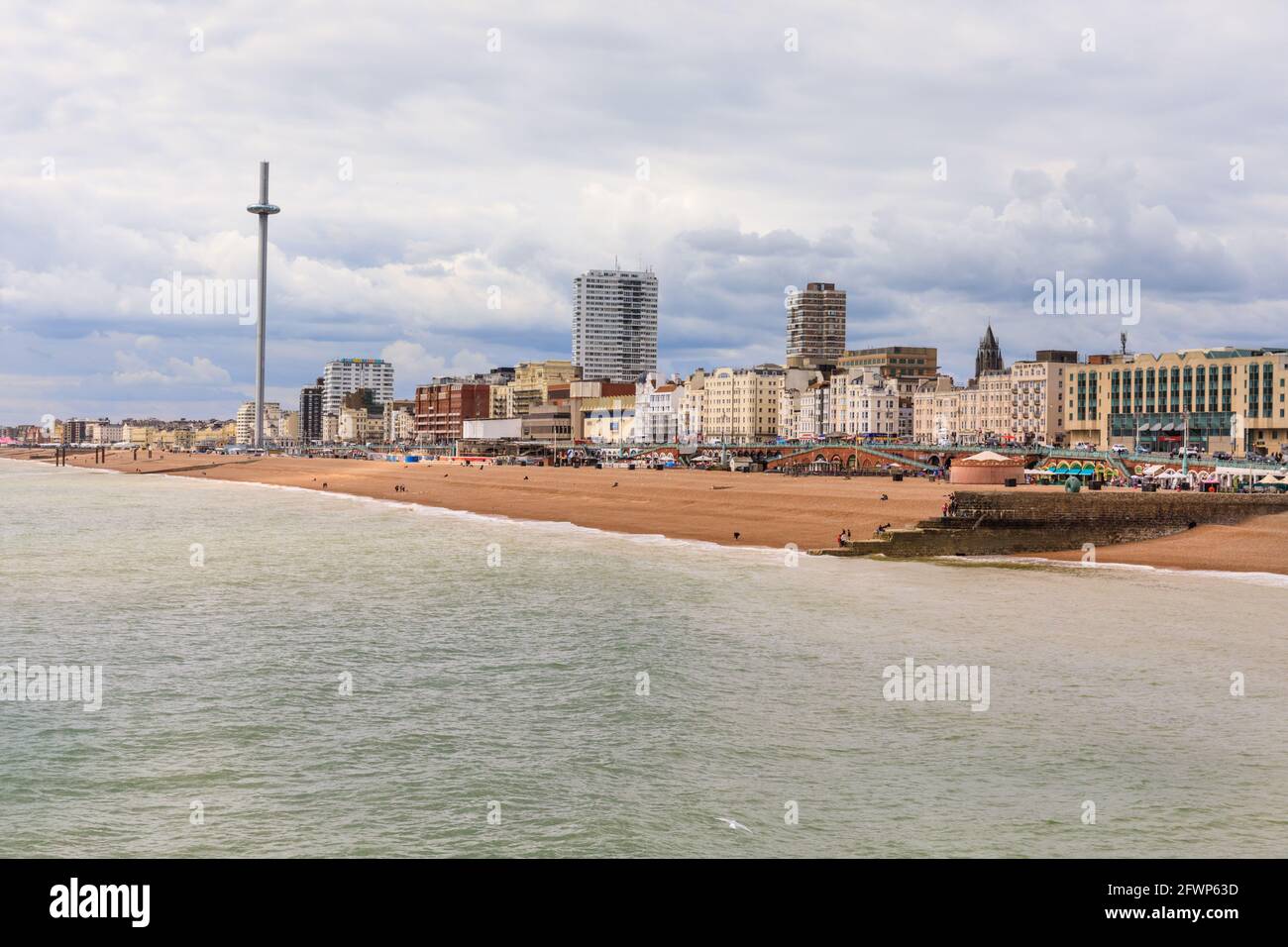 Brighton seafront and beach from the sea, Brighton, East Sussex ...