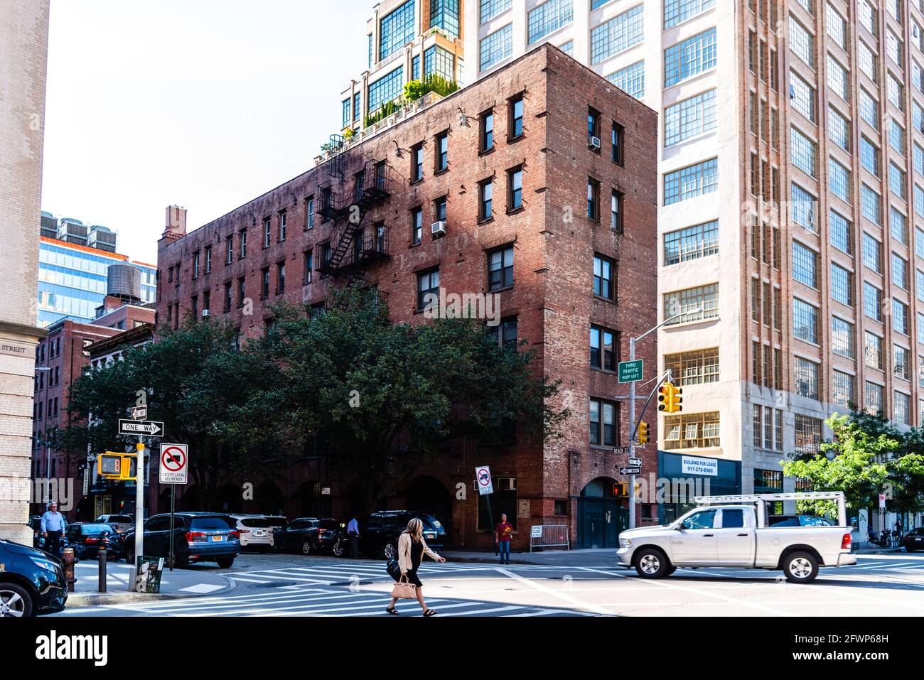 New York City, USA - June 25, 2018: Street view of Hudson St in Tribeca ...