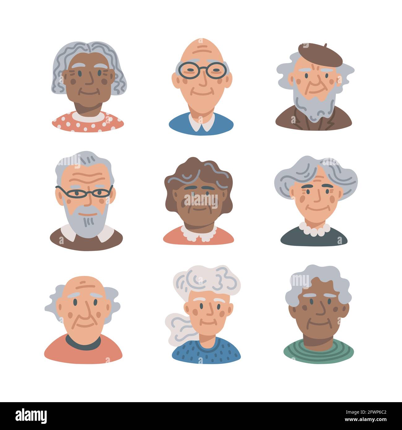 Elderly people avatar set. Portraits of old people on white background ...