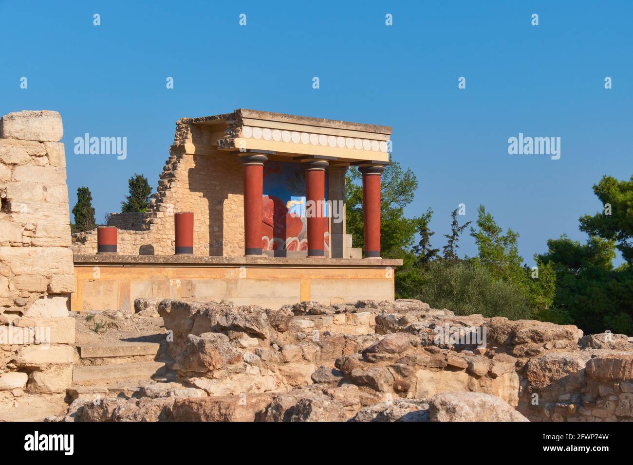 Temple of Cnossos on Crete island, ruins of famous Minoan palace Stock ...